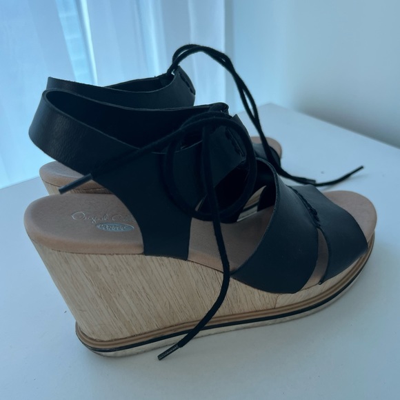 Dr. Scholl's | Shoes | Black And Wood Block Wedge Heels | Poshmark